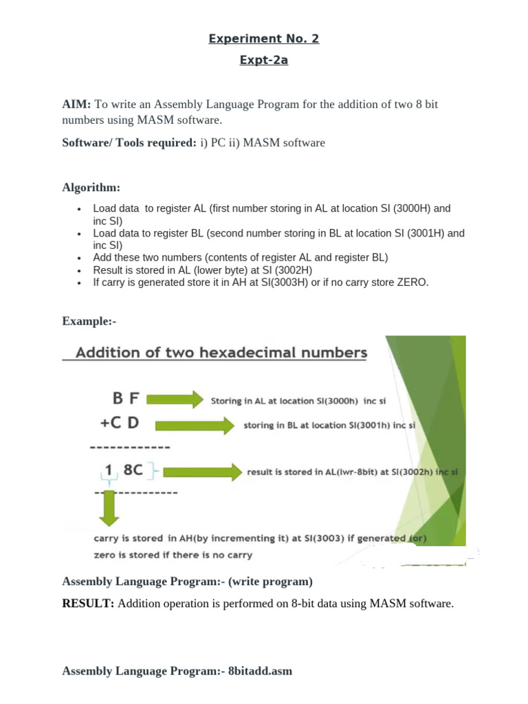 Expt 2 8bit Add-Sub | PDF | Assembly Language | Integer (Computer Science)