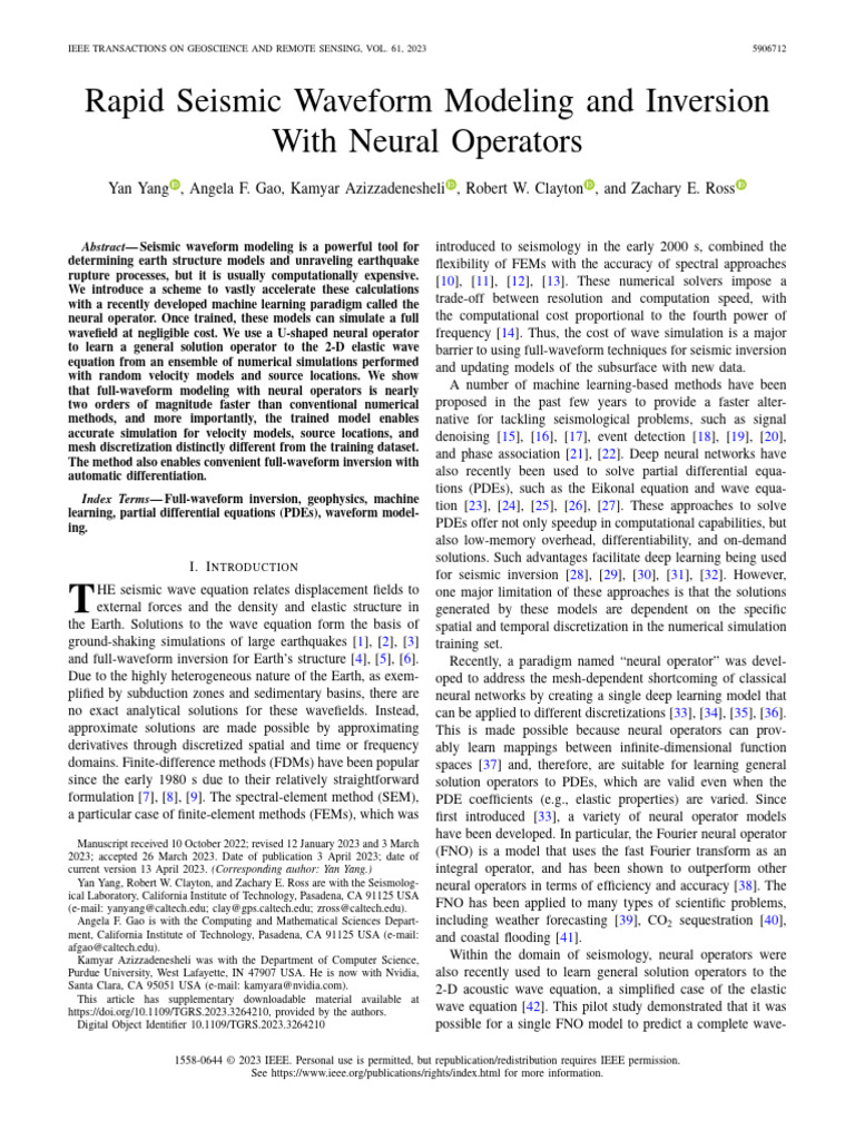 Rapid Seismic Waveform Modeling and Inversion With Neural Operators | PDF | Inverse Problem ...