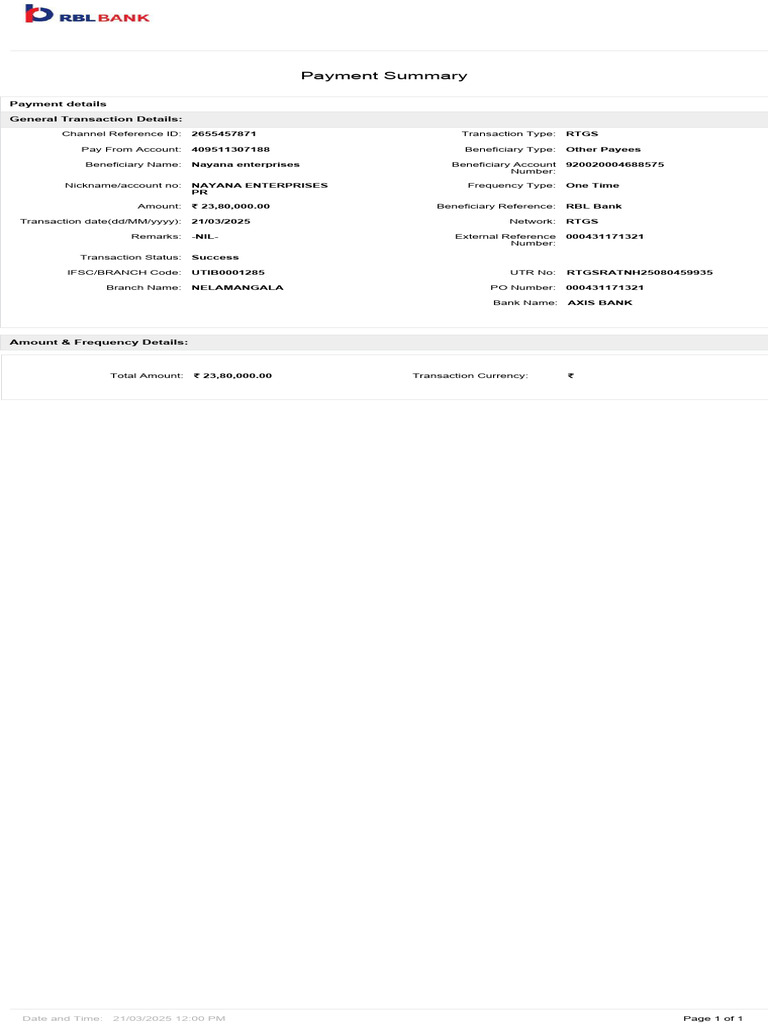 Payment Summary: Payment Details General Transaction Details | PDF