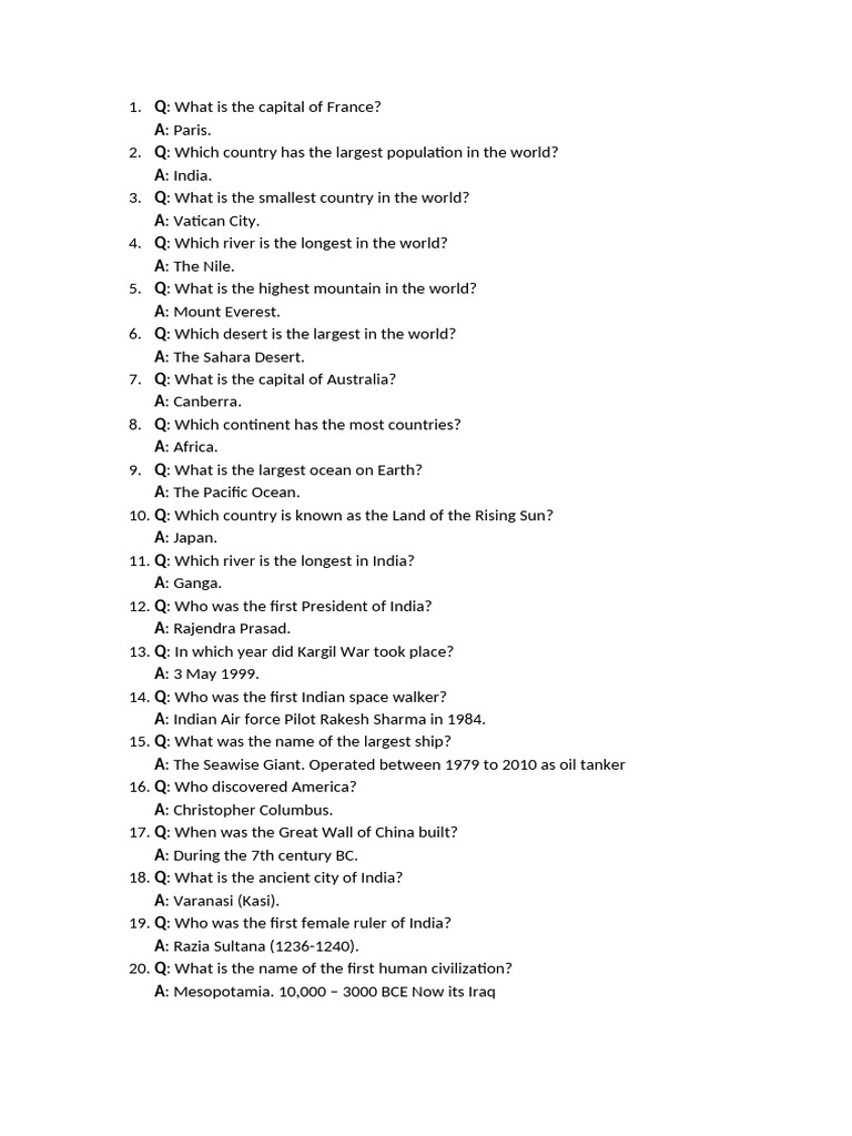 GK Questions | PDF | Planets