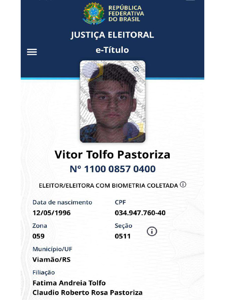 TÃ - Tulo de Eleitor Vitor Tolfo | PDF
