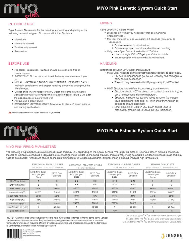 MiYO Pink Esthetic System Guide | PDF | Water | Zirconium Dioxide