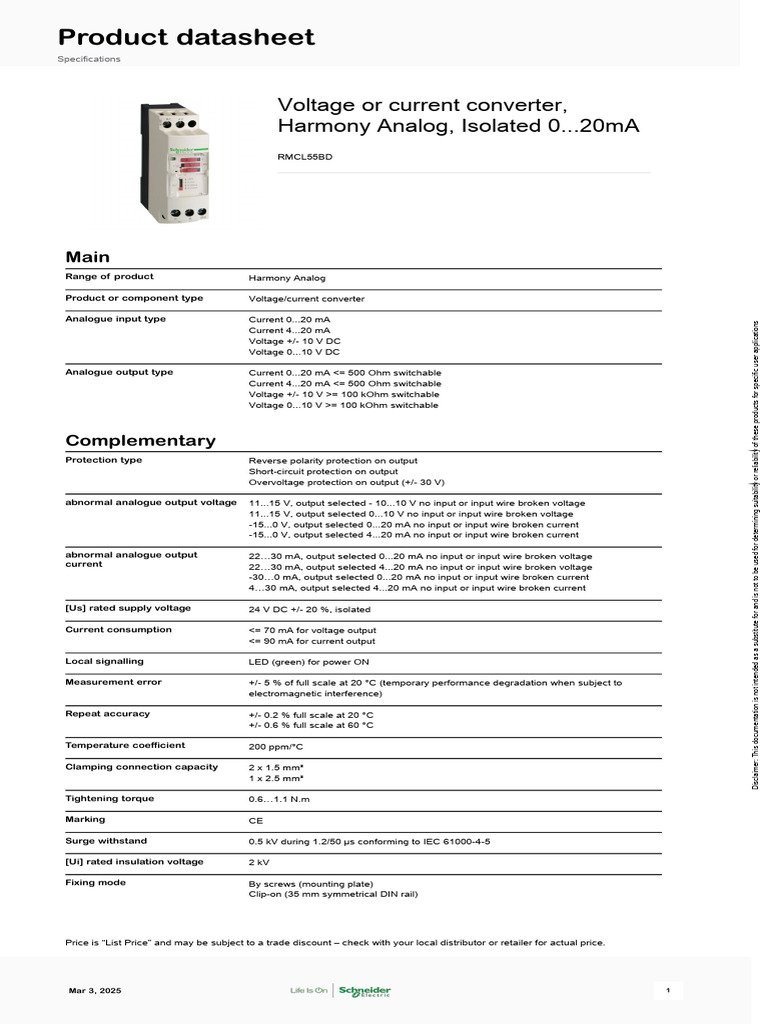Schneider Electric Zelio-Analogue RMCL55BD | PDF | Voltage | Electricity