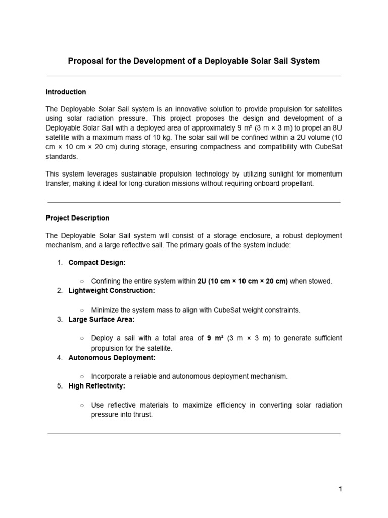 Deployable Solar Sail System | PDF | Spacecraft Propulsion | Satellite
