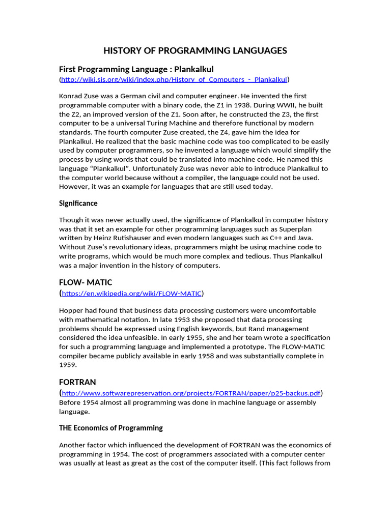 HISTORY OF PROGRAMMING LANGUAGES | PDF | Sql | Java (Programming Language)