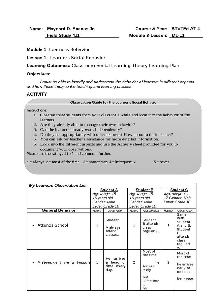 Acenas, Maynard D - Module-1 - Lesson1 | PDF | Learning | Homework