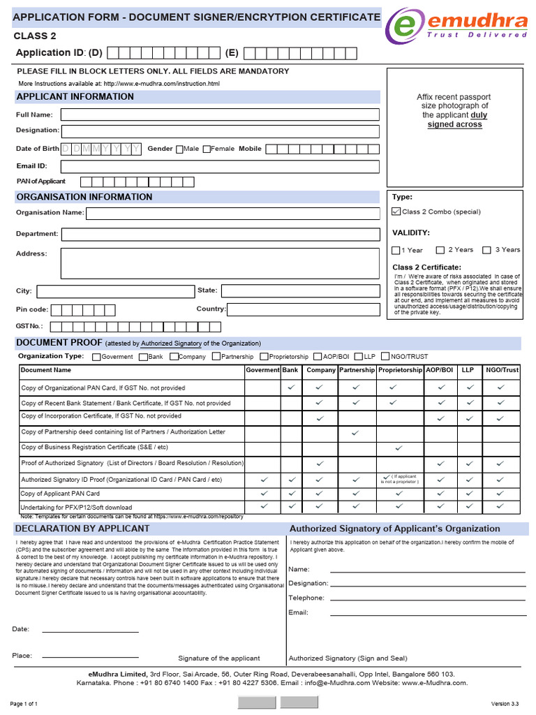 Class 2 Document Signer Certificate Form | PDF | Signature | Authentication