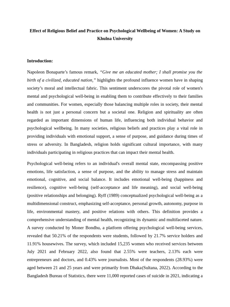 Psychological Wellbeing | PDF