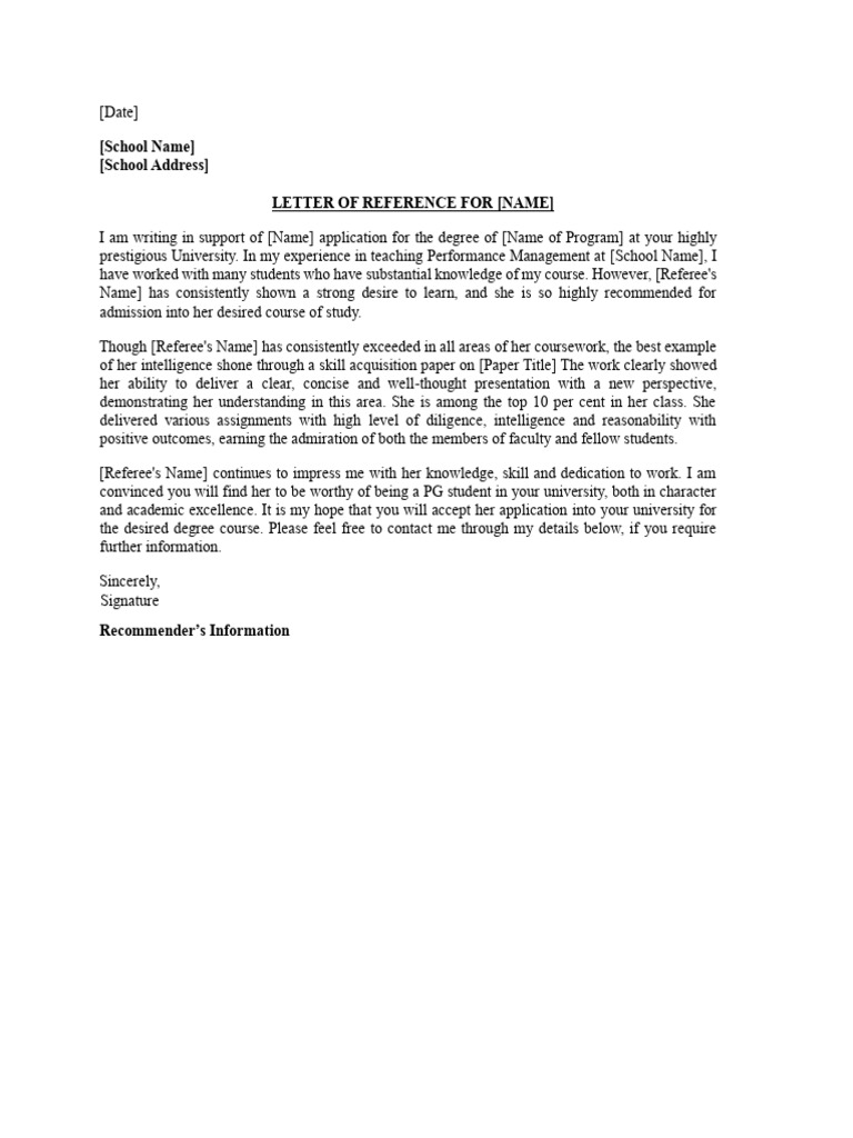 Letter of Reference PDF | PDF