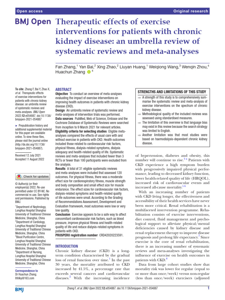 Therapeutic effects of exercise interventions for patients with chronic kidney disease an ...