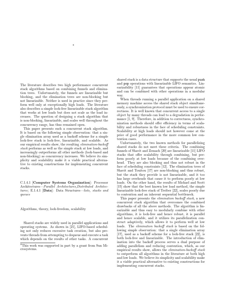 A Scalable Lock Free Stack Algorithm 2004 Pdf Computing Computer Architecture