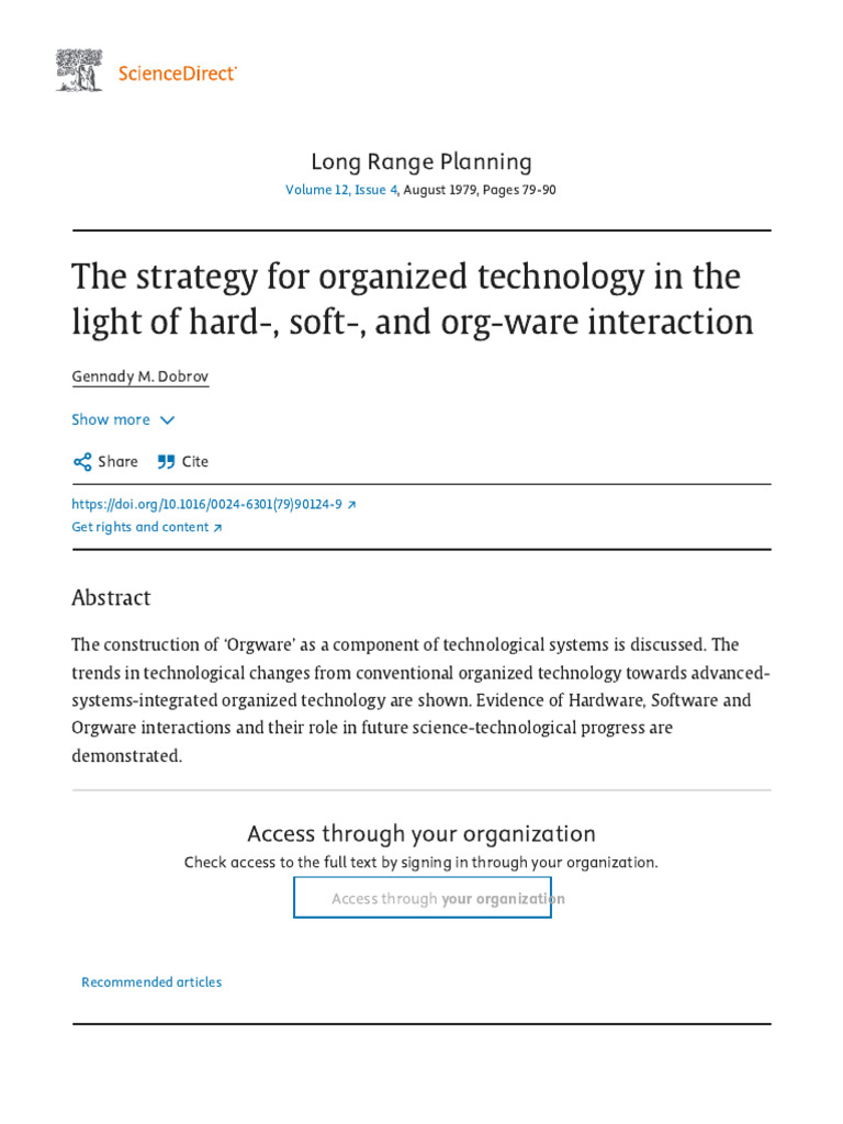 The Strategy For Organized Technology in The Light of Hard-, Soft-, and ...