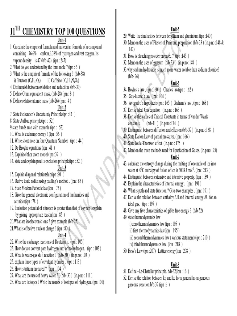 11th Chemistry Top 100 Questions English Medium PDF Download | PDF ...
