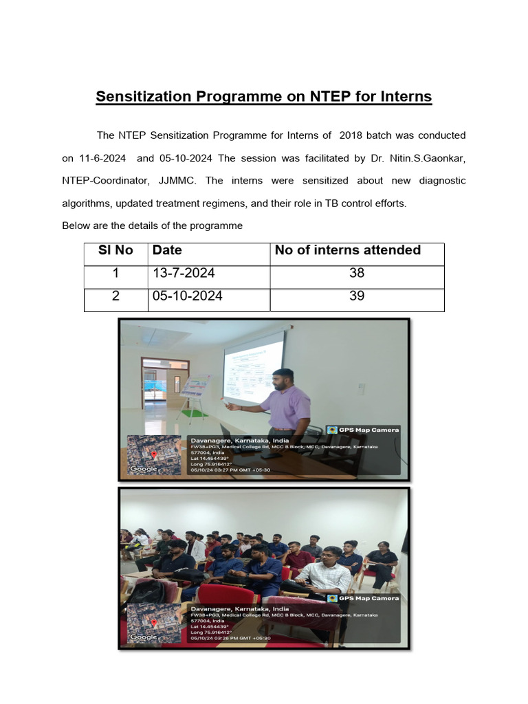 Sensitization Programme On NTEP For Interns: SL No Date No of Interns ...