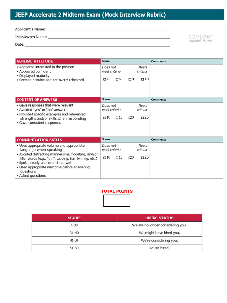 Mock Interview Rubric | PDF