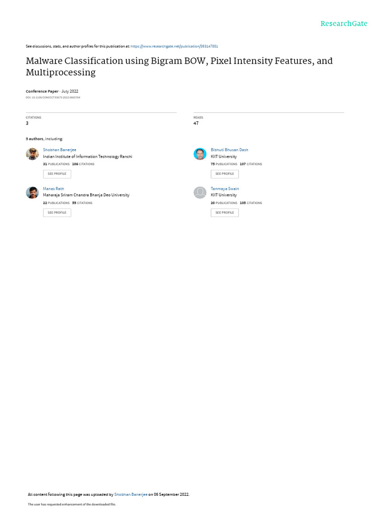 Malware Classification Using Bigram BOW Pixel Intensity Features and Multiprocessing | PDF ...