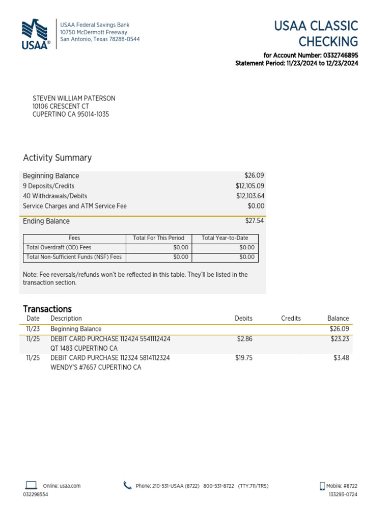 20241224_BANK_USAA CLASSIC CHECKING_6 NOV | PDF | Transaction Account ...