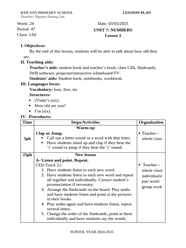 KHGD.Tuần 24.NGUYỄN HƯƠNG LAN | PDF | Lesson Plan | Learning
