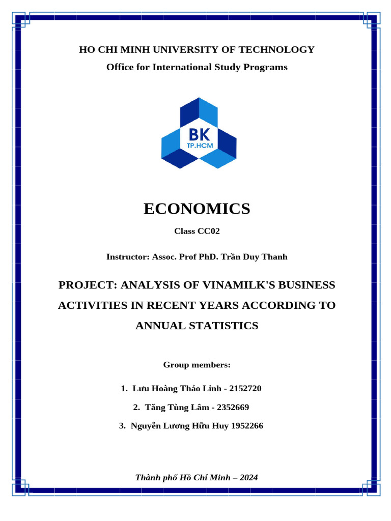 Econ-232-Cc01-1 - Analysis of Vinamilk's Business Activities in Recent Years According To Annual ...