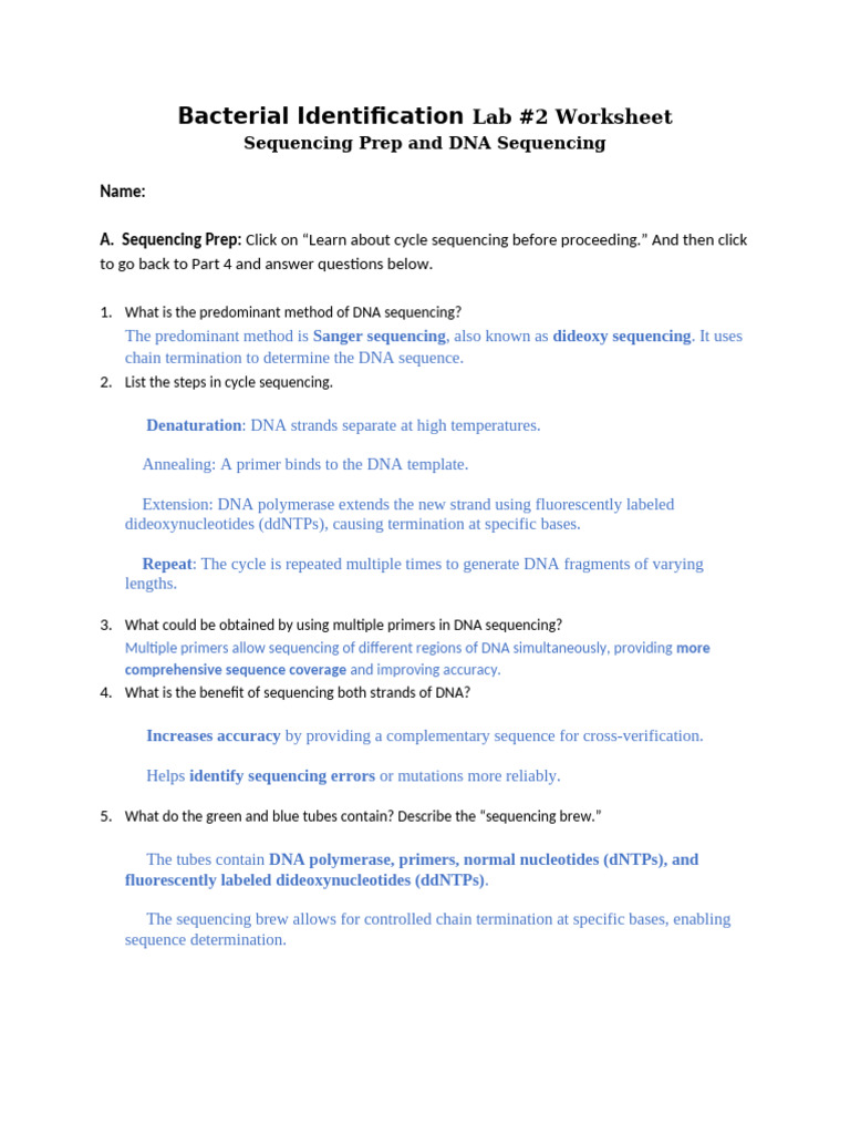 Bacterial ID Lab #2 - Worksheet COMPLETE | PDF | Dna Sequencing ...