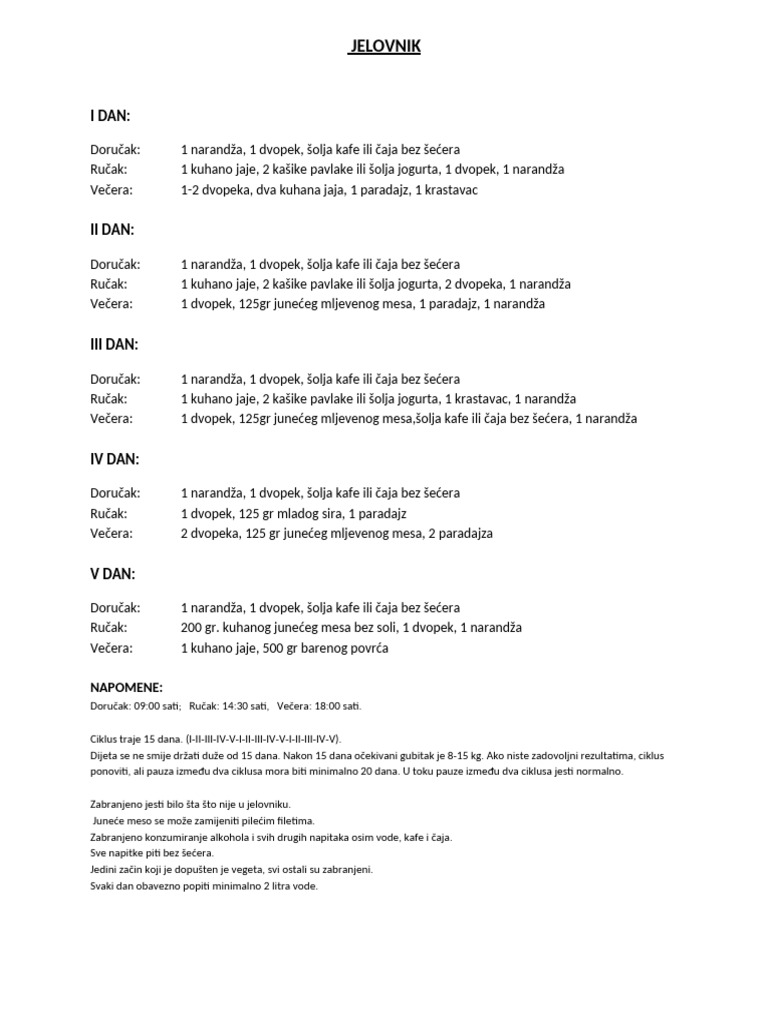 Jelovnik Vma | PDF