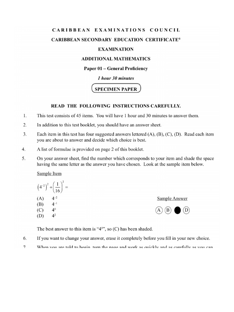 Add Math MC Specimen Paper With Answers 2 | PDF