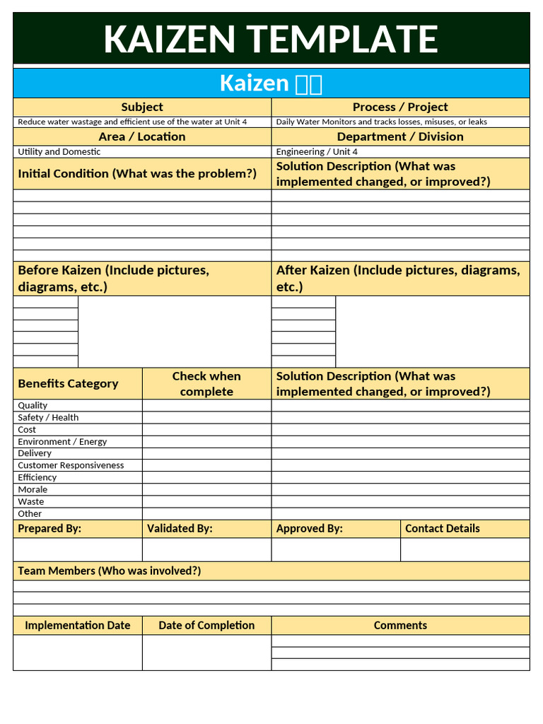 Kaizen Template for Water Efficiency | PDF