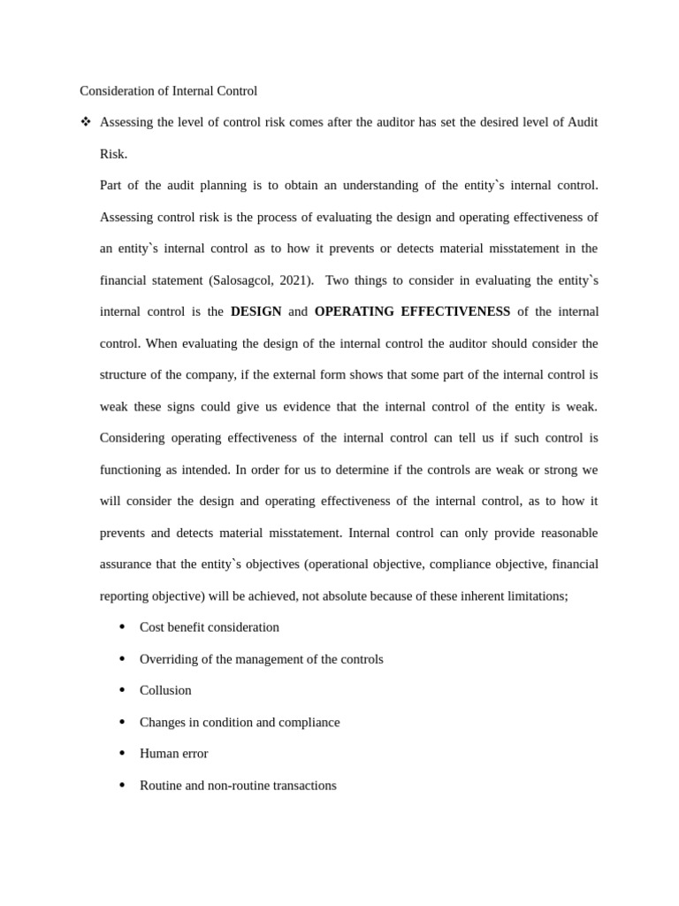 Documentation of Internal Control 1 | PDF