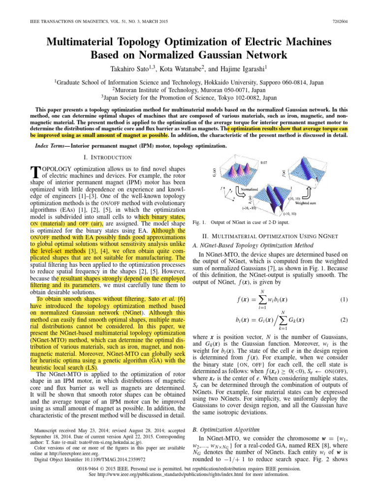 Multimaterial Topology Optimization of Electric Machines Based On Normalized Gaussian Network ...