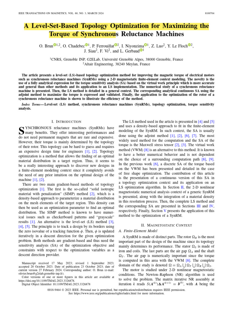 A Level-Set-Based Topology Optimization For Maximizing The Torque of ...