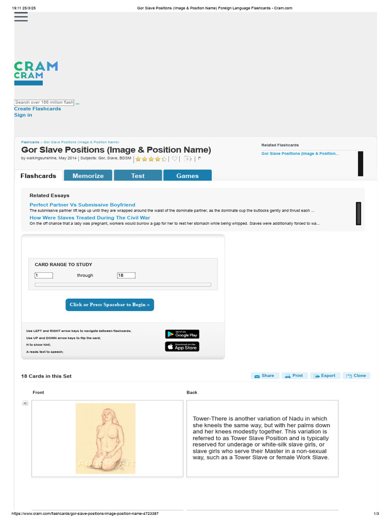Gor Slave Positions (Image & Position Name) Foreign Language Flashcards ...