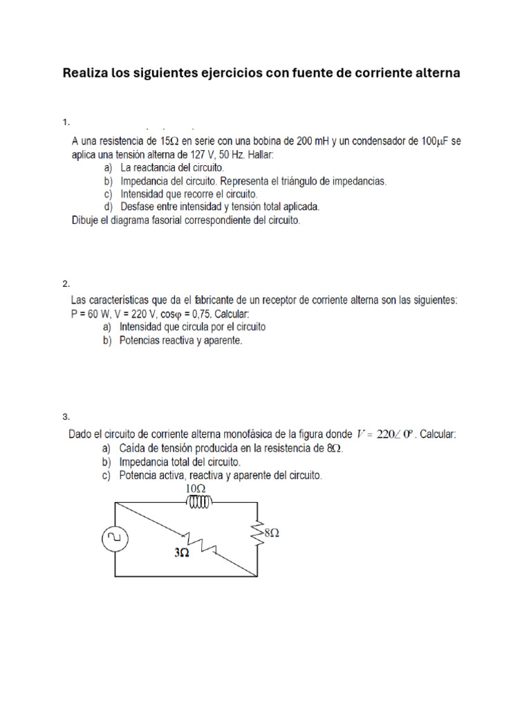 3-Tarea de Ejercicios Con Fuente de Corriente Alterna | PDF