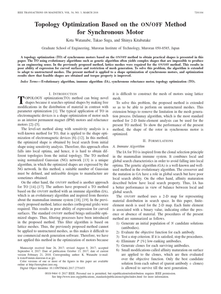 Topology Optimization Based On The On OFF Method For Synchronous Motor | PDF | Mathematical ...