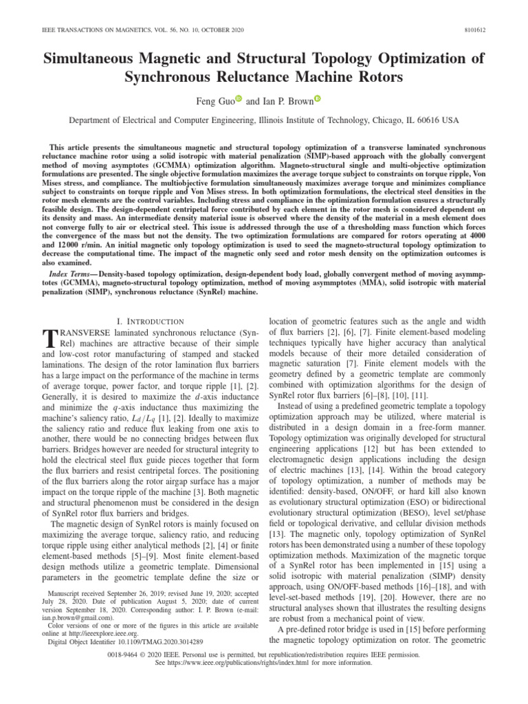 Simultaneous Magnetic and Structural Topology Optimization of Synchronous Reluctance Machine ...