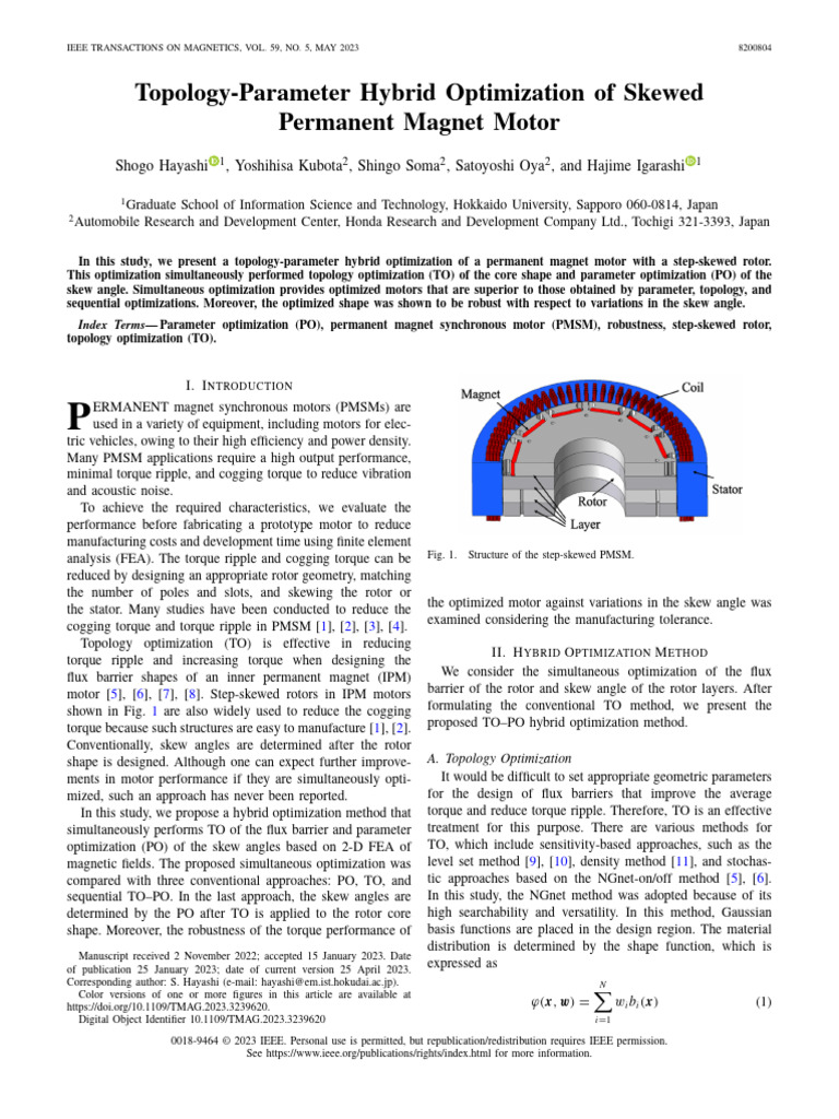 Topology-Parameter_Hybrid_Optimization_of_Skewed_Permanent_Magnet_Motor | PDF | Electric Motor