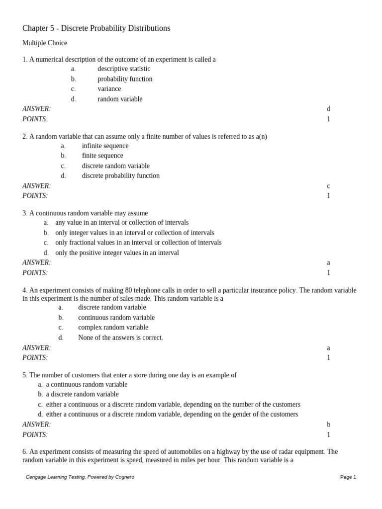 Chapter 5 Discrete Probability Distributions | PDF | Probability Distribution | Random Variable