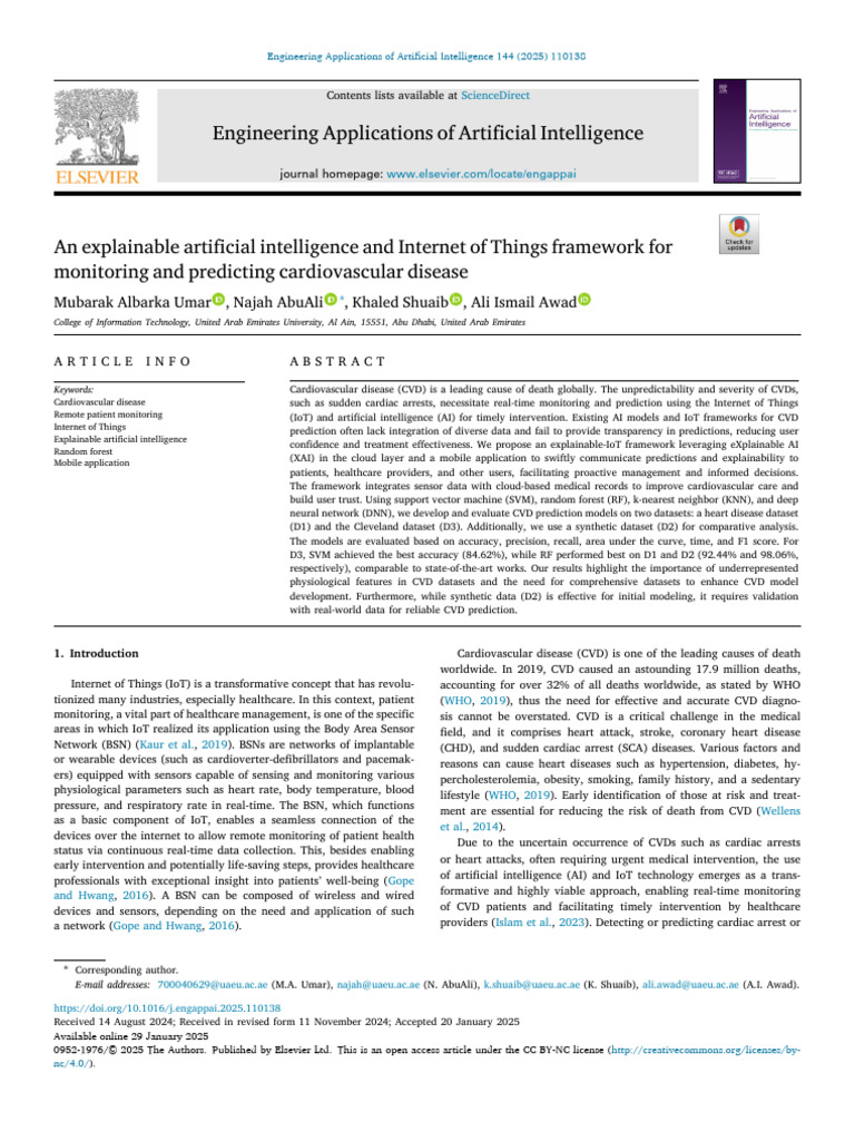 Xai And Iot For Cardiovascular Disease Prediction Pdf Internet Of Things Cardiovascular