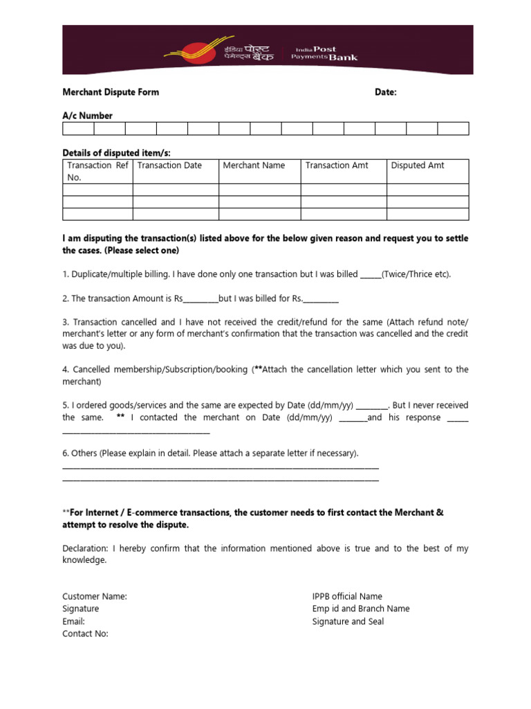 Merchant Dispute Form | PDF