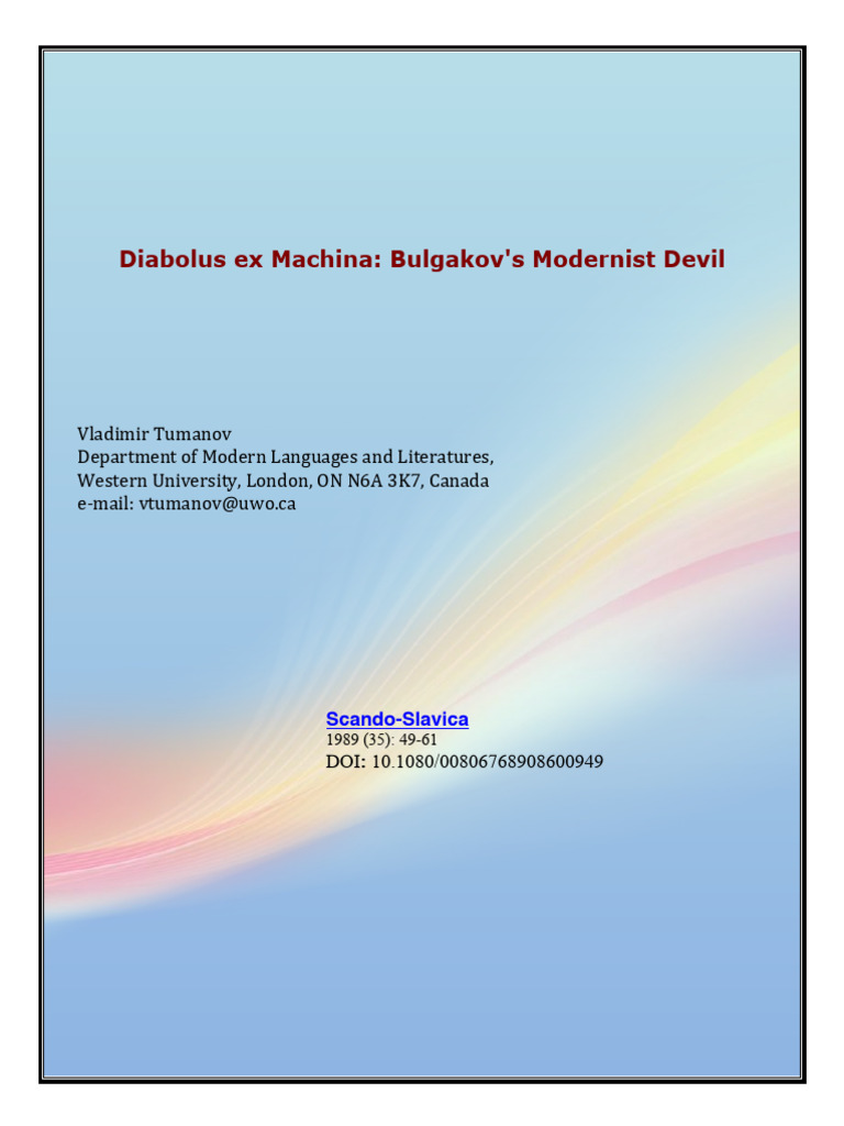 Diabolus Ex Machina Bulgakovs Modernist | PDF