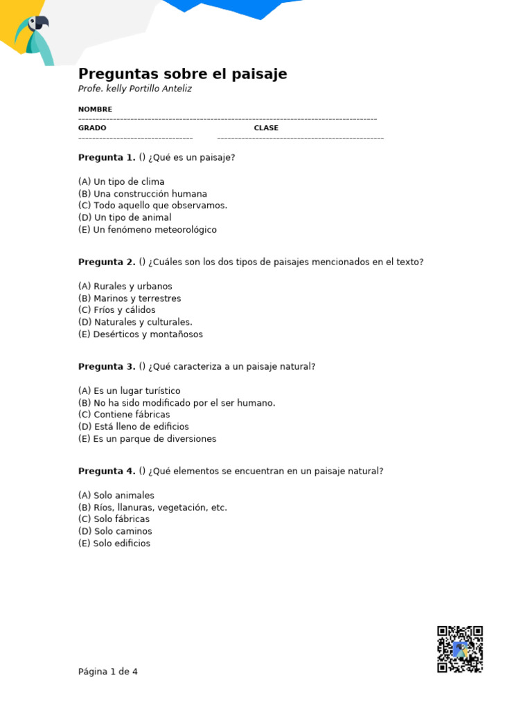 Preguntas sobre paisajes para niños | PDF | Paisaje | Ciencias de la Tierra