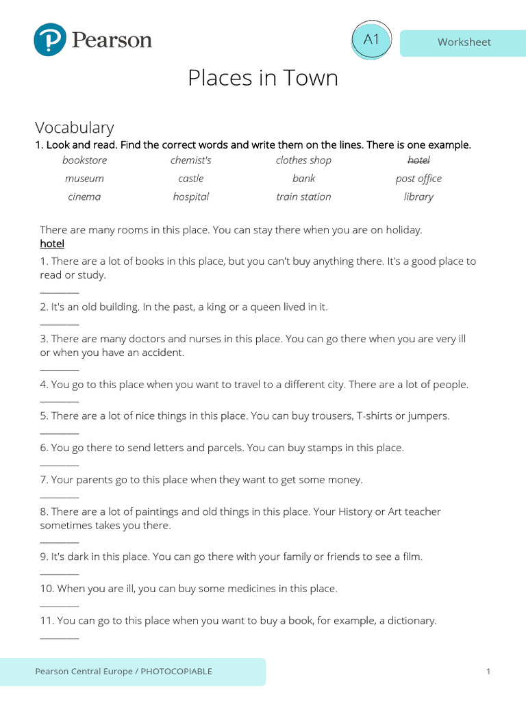 Town Places Vocabulary Worksheet | PDF