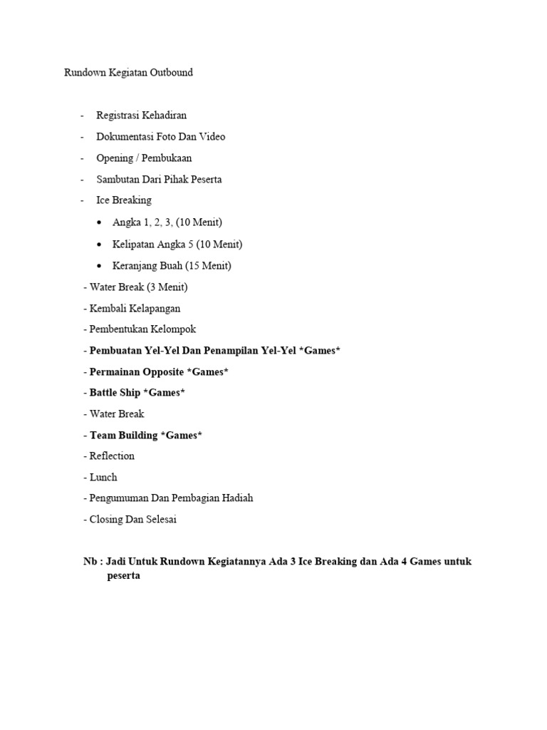 Rundown Kegiatan Outbound | PDF