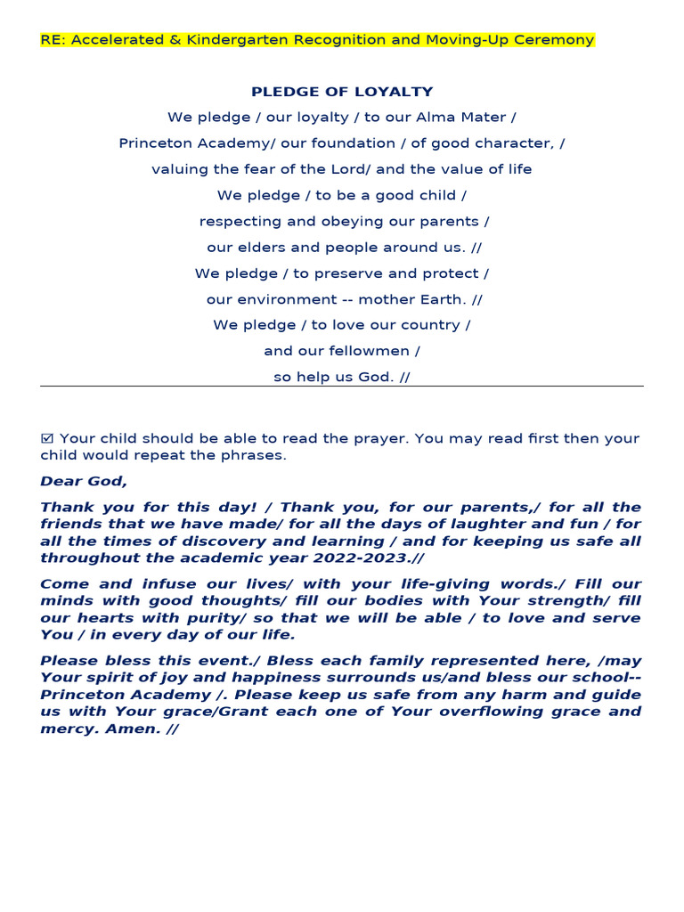 Opening Prayer and Pledge of Loyalty | PDF | Prayer