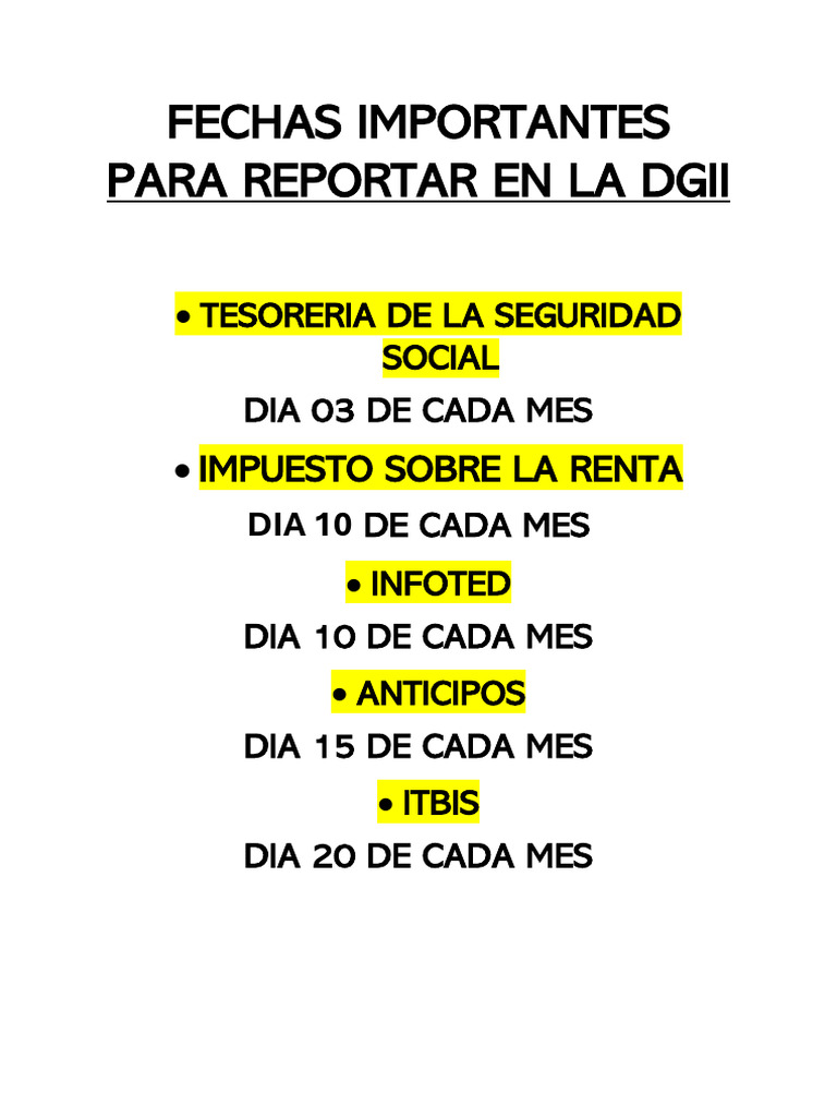 Fechas Clave para Reportar en DGII | PDF