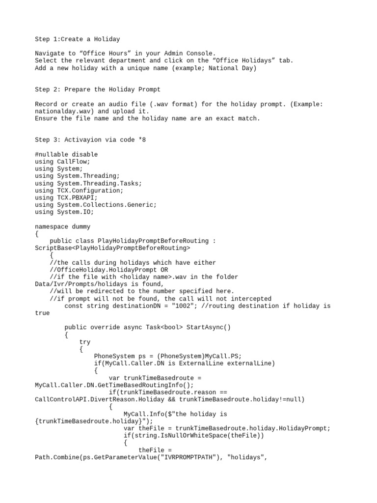 Setup Holiday Call Routing Guide | PDF | Computer Programming | Computing