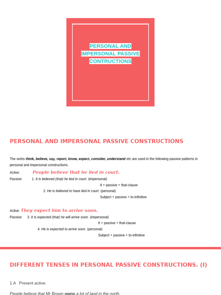 Personal and Impersonal Passive | PDF | Grammatical Tense | Linguistic Morphology