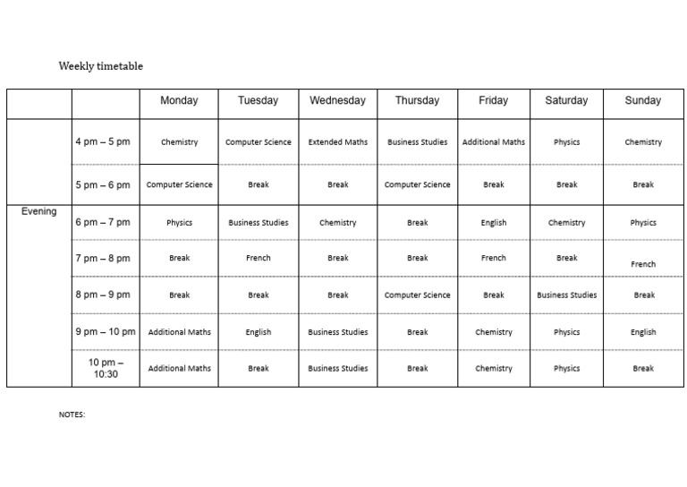 Weekly Study Timetable for Students | PDF
