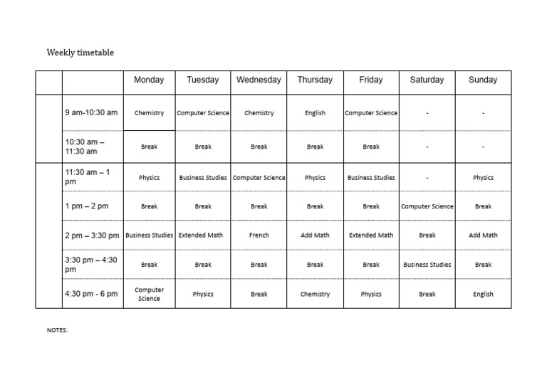 Vacation Time-Table | PDF