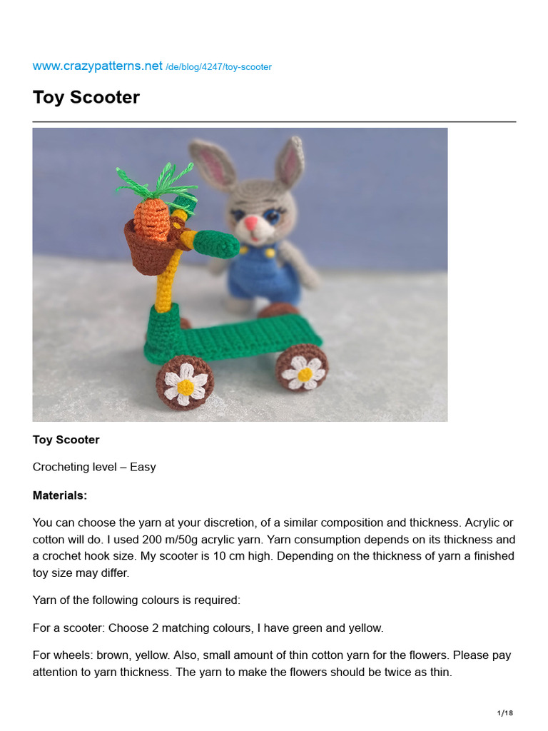 Toy Scooter Crazy Patterns | PDF | Crochet | Yarn