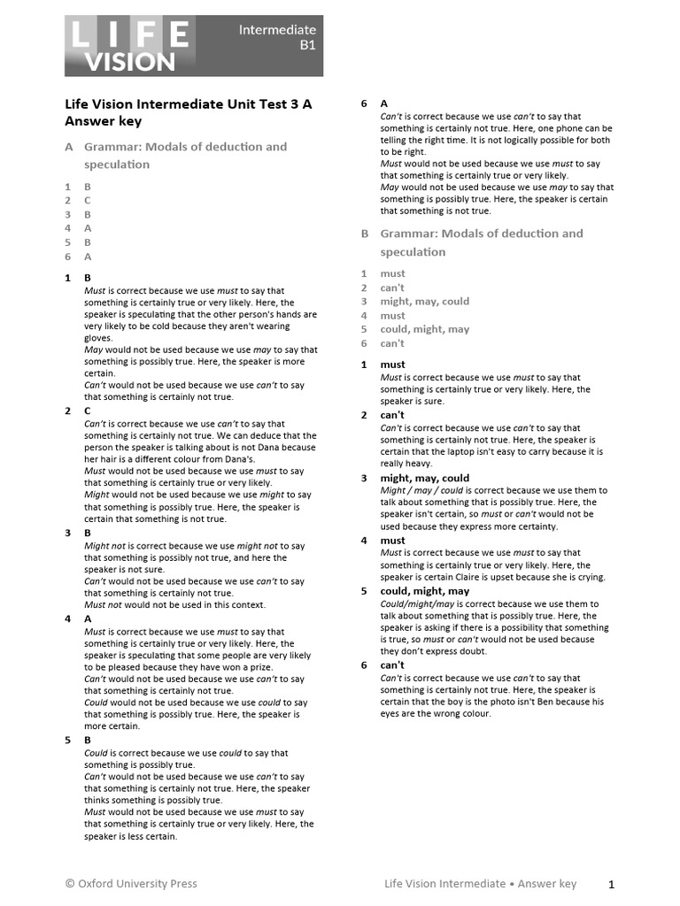 Lif Visi Int Unit 3a Answer Key | PDF | Adjective | Linguistics